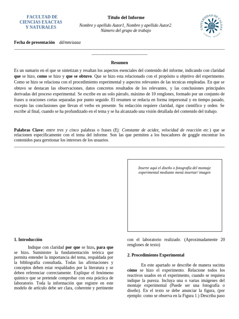 Formato Informe de Laboratorio | PDF | Experimentar | Laboratorios