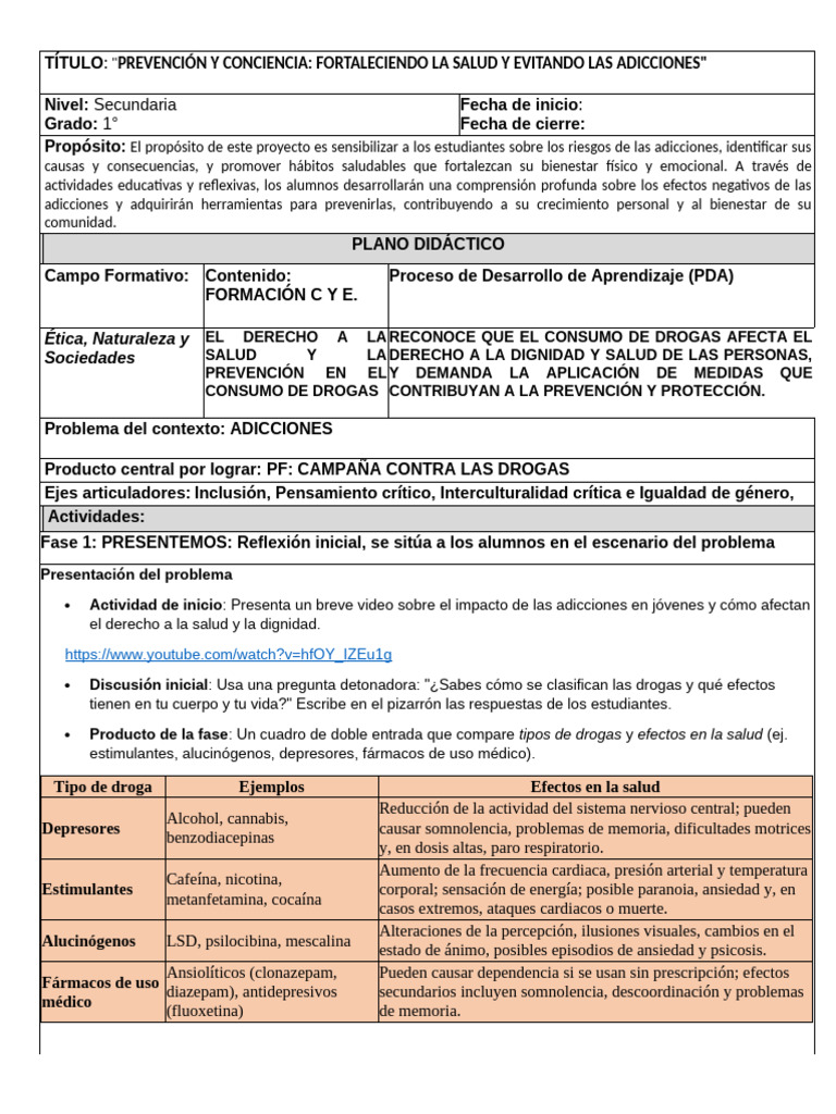 Plan Fcy e Proyecto2 | PDF | Drogas | Drogas que actúan sobre el ...