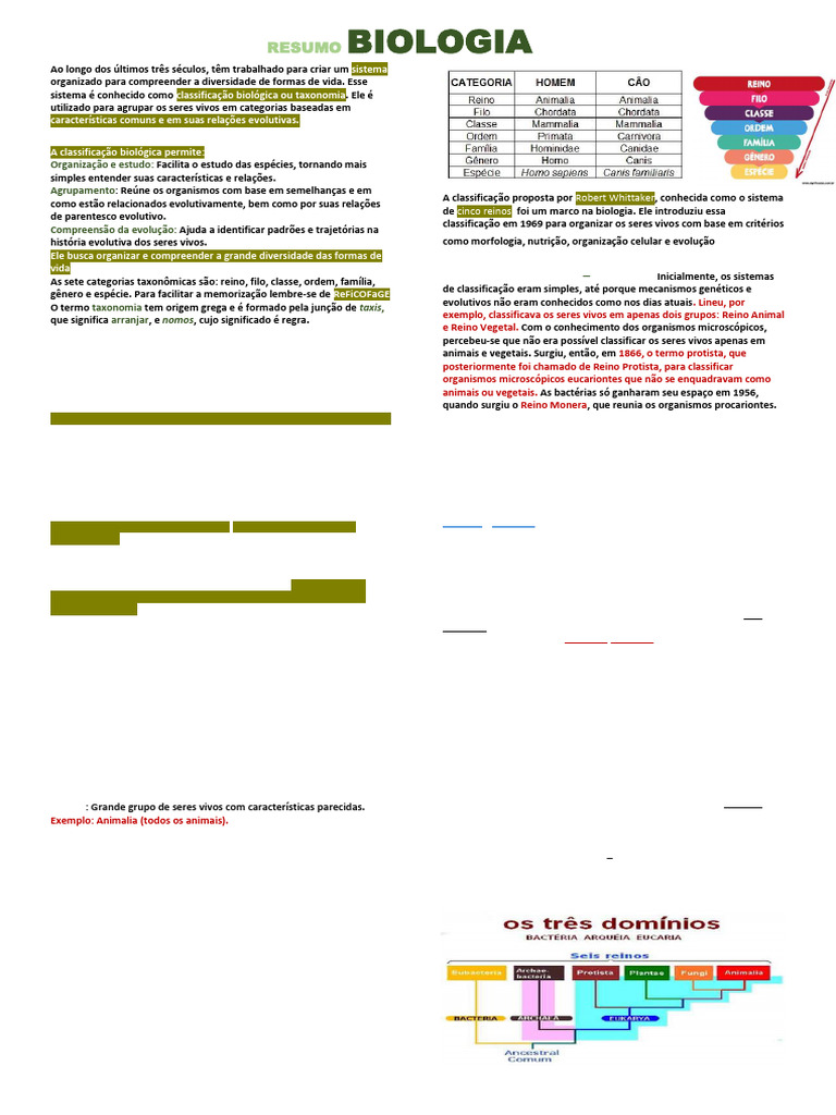 Classificação Biológica e Taxonomia Moderna | PDF | Taxonomia (Biologia ...