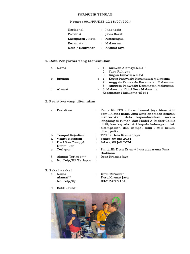 FORMULIR TEMUAN B2 | PDF