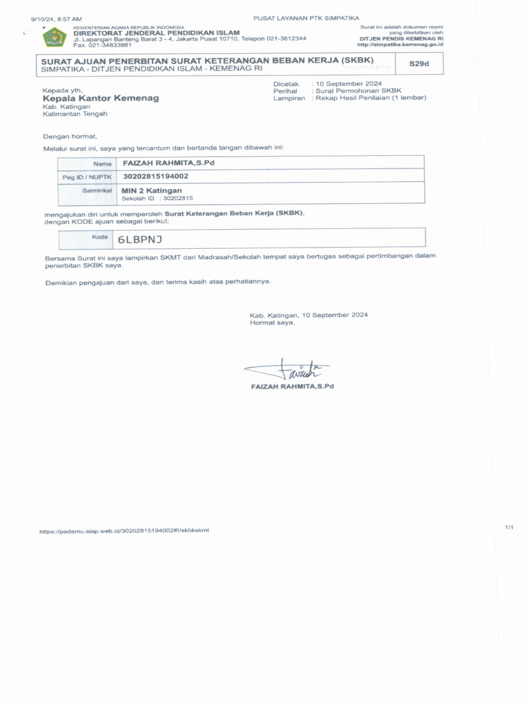 AJUAN SKBK AN_FAIZAH RAHMITA09122024 | PDF