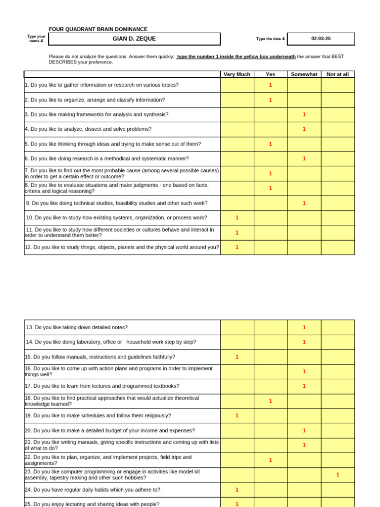 Four-Quadrant-Brain-Dominance Updated | PDF | Cognition