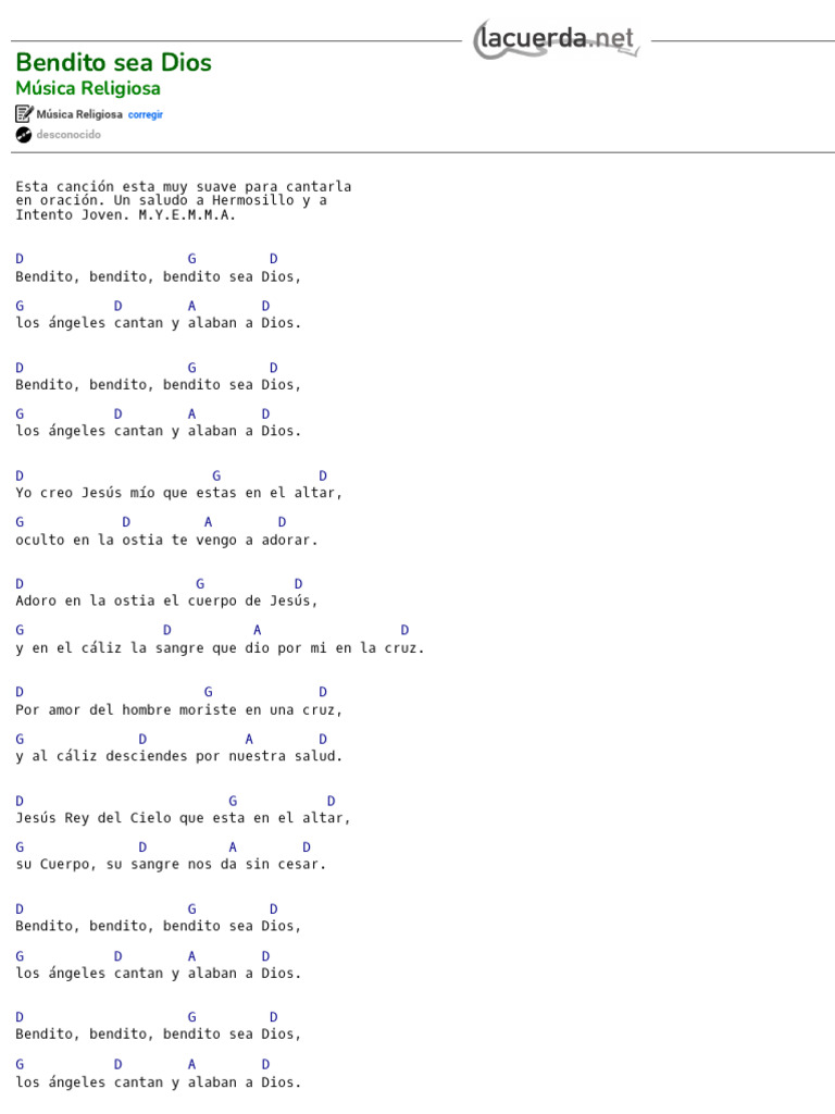 BENDITO SEA DIOS, Música Religiosa - Acordes | PDF