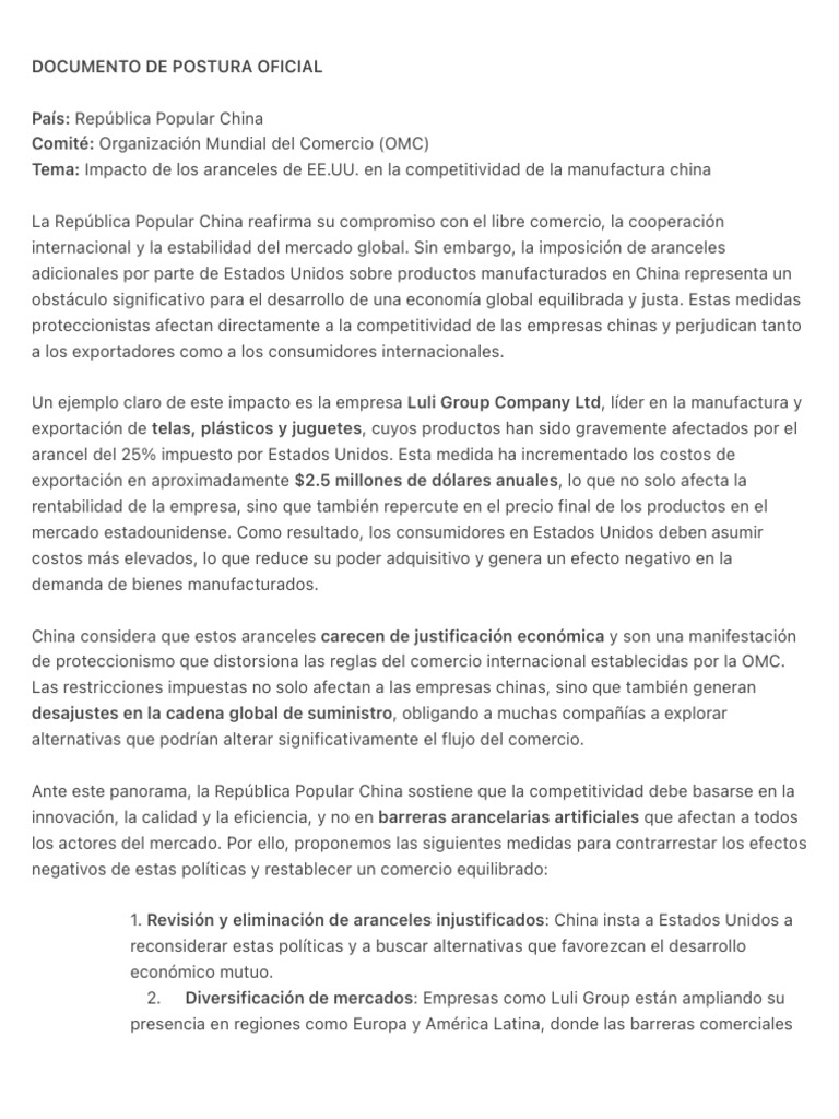 Documento de Postura Oficial 1 | PDF | Arancel | Proteccionismo