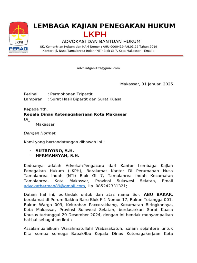 Surat Permohonan Tripartit | PDF