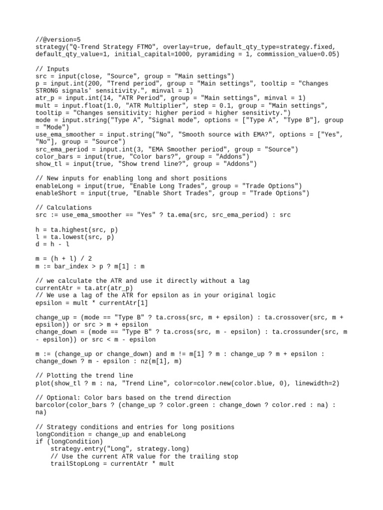 Q-Trend Strategy for FTMO Trading | PDF