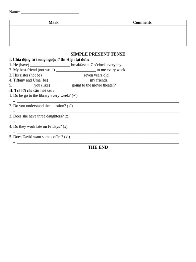 Simple Present Tense Practice | PDF