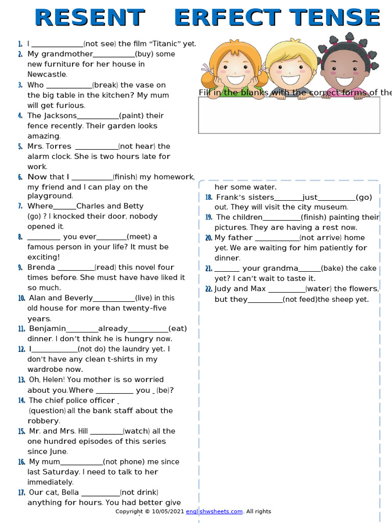 Present Perfect Tense Esl Printable Gap Fill Exercise Worksheet | PDF