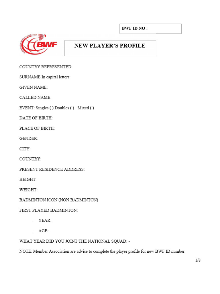 Form ID BWF Kosong | PDF
