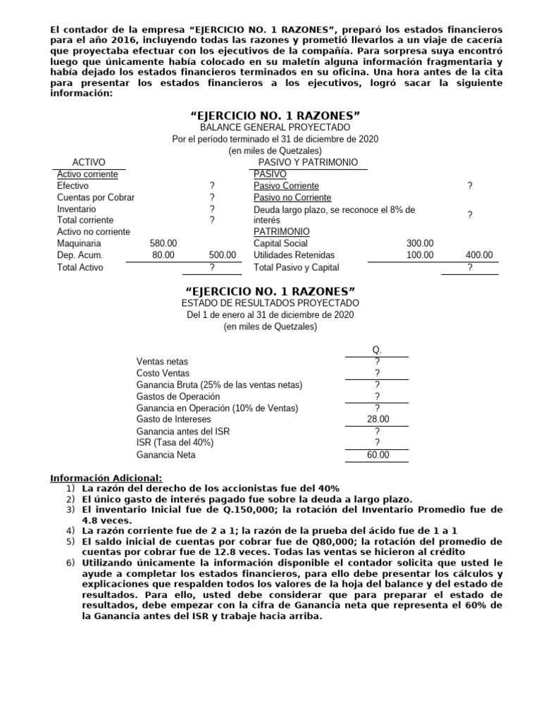 Enunciado Razones | PDF | Contabilidad | Hoja de balance