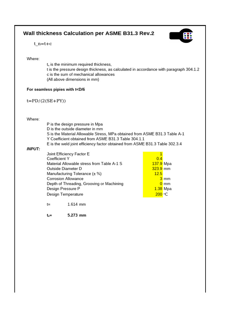 GVL - Wall Thickness Calculation Per ASME B31.3 R2 | PDF