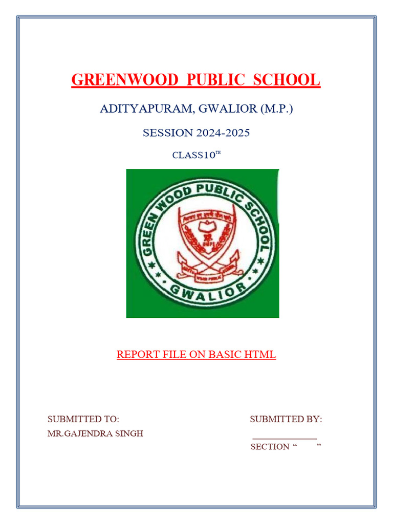 Report On HTML CLASS 10 | PDF | Html | Html Element