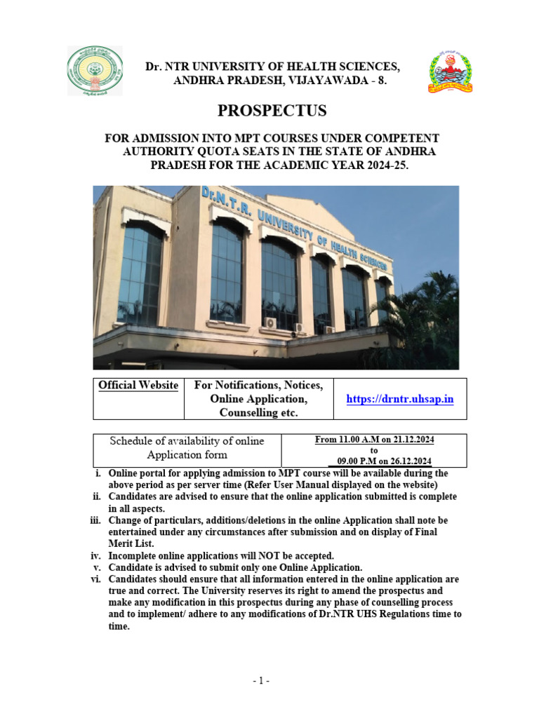 MPT Admission Prospectus 2024-25 AP | PDF | Thesis