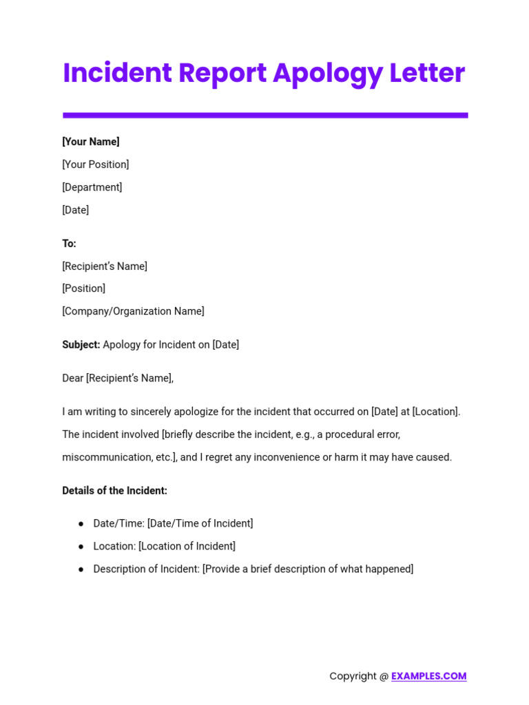 Incident Report Apology Letter | PDF