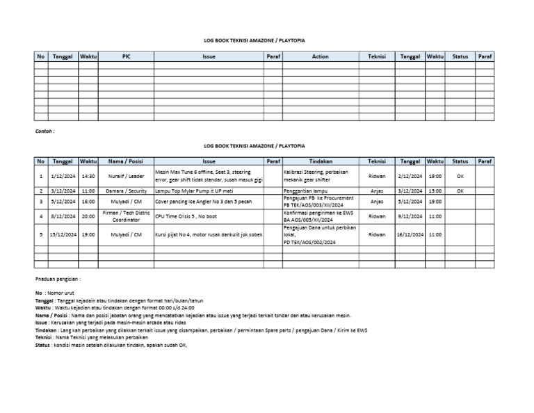 Contoh LogBook Teknisi-1 | PDF