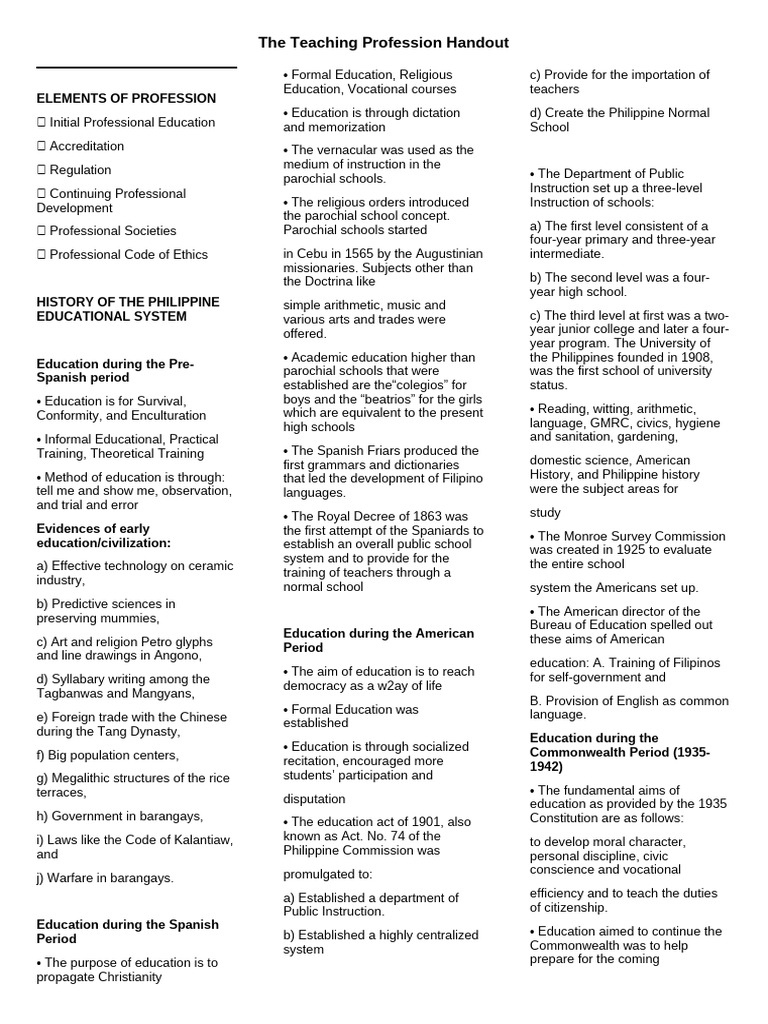 Handout Reviewer 030852 | PDF | Teachers | Curriculum