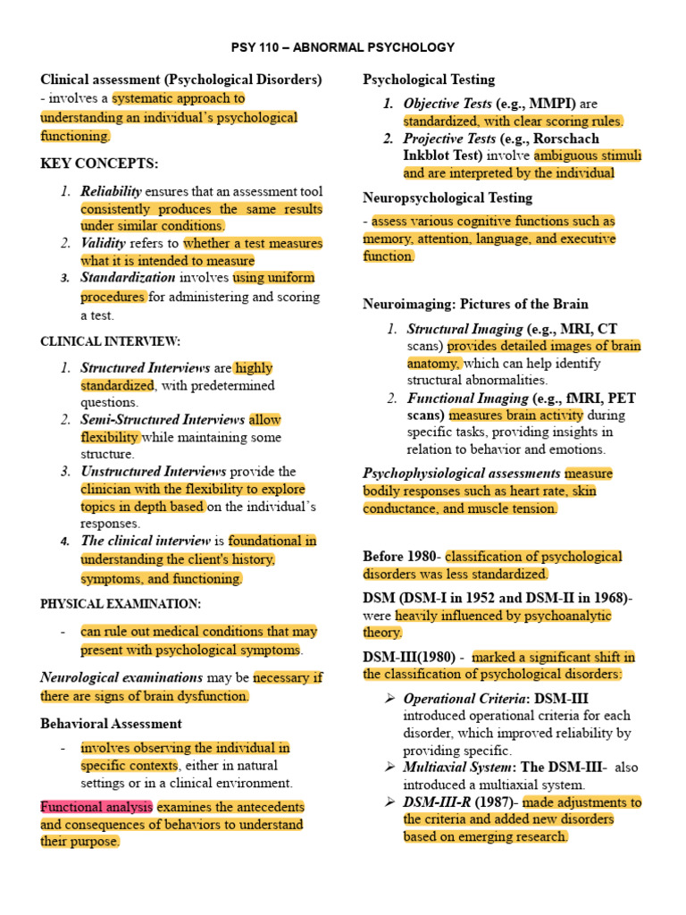 Psy 110 - Abnormal Psychology (Midterm) | PDF | Diagnostic And ...