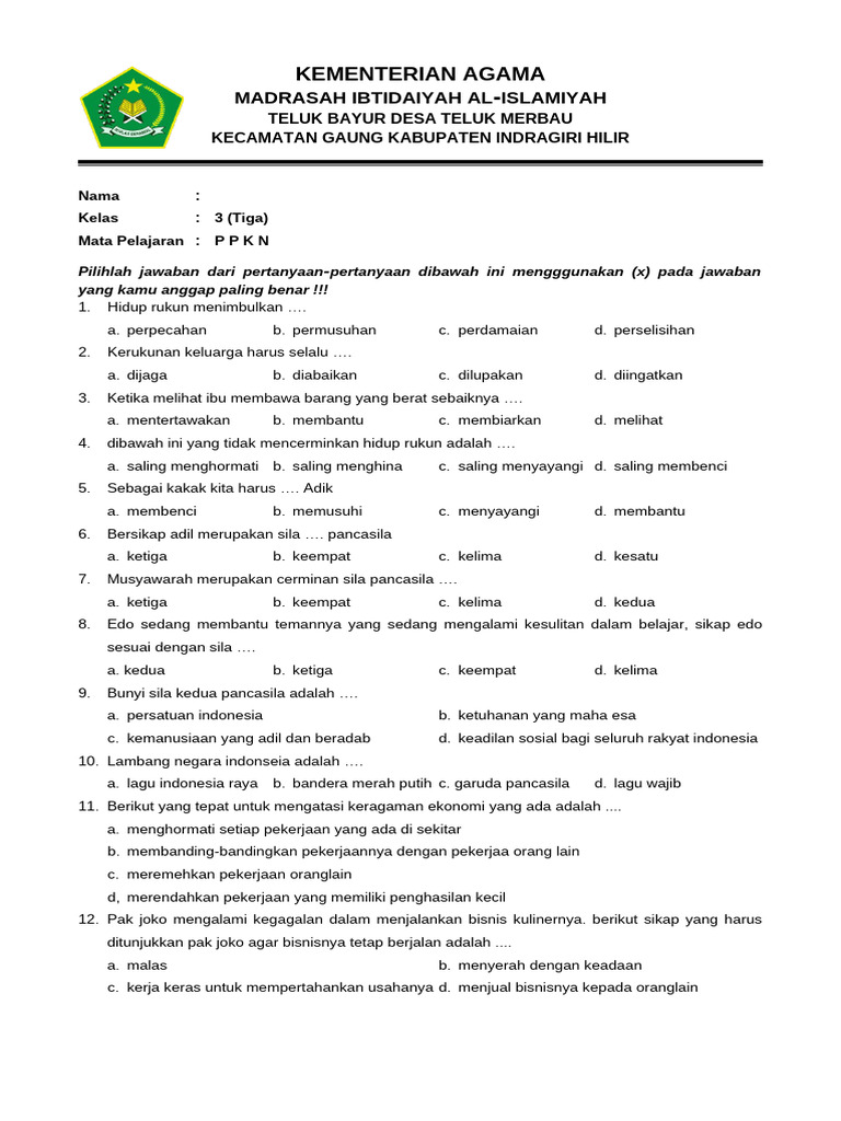 SOAL UJIAN SEMESTER GANJIL 20244 | PDF