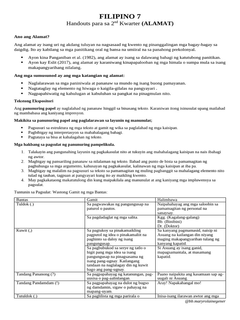 Handouts (Alamat) | PDF