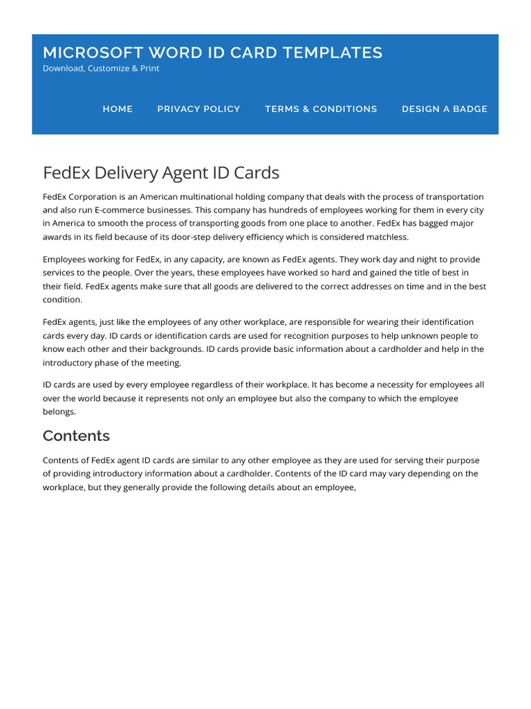 FedEx Delivery Agent ID Card Templates - Edit & Print FREE | PDF ...