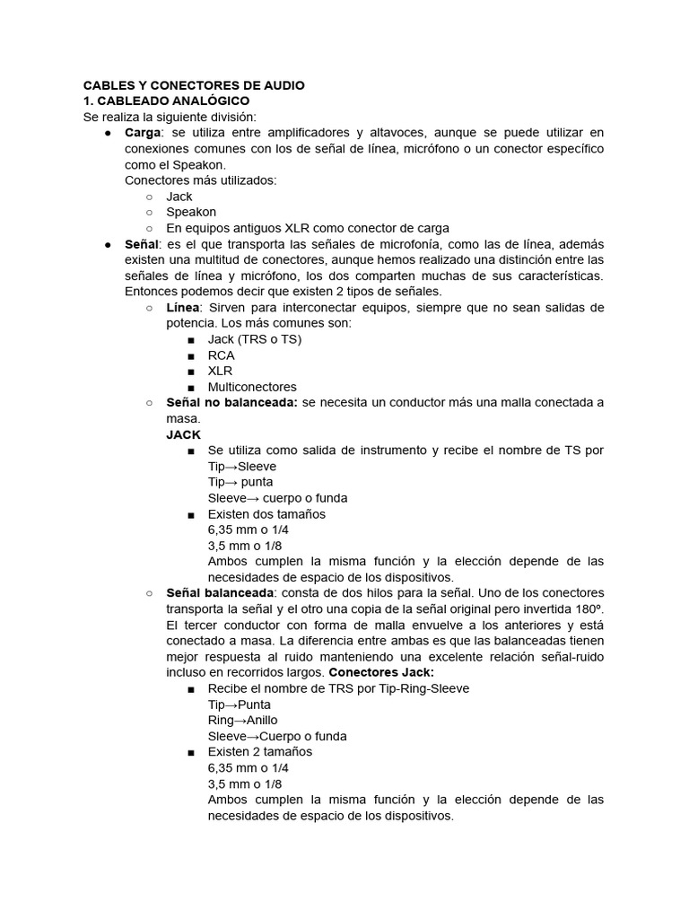 Cables y Conectores de Audio | PDF | Micrófono | Altoparlante