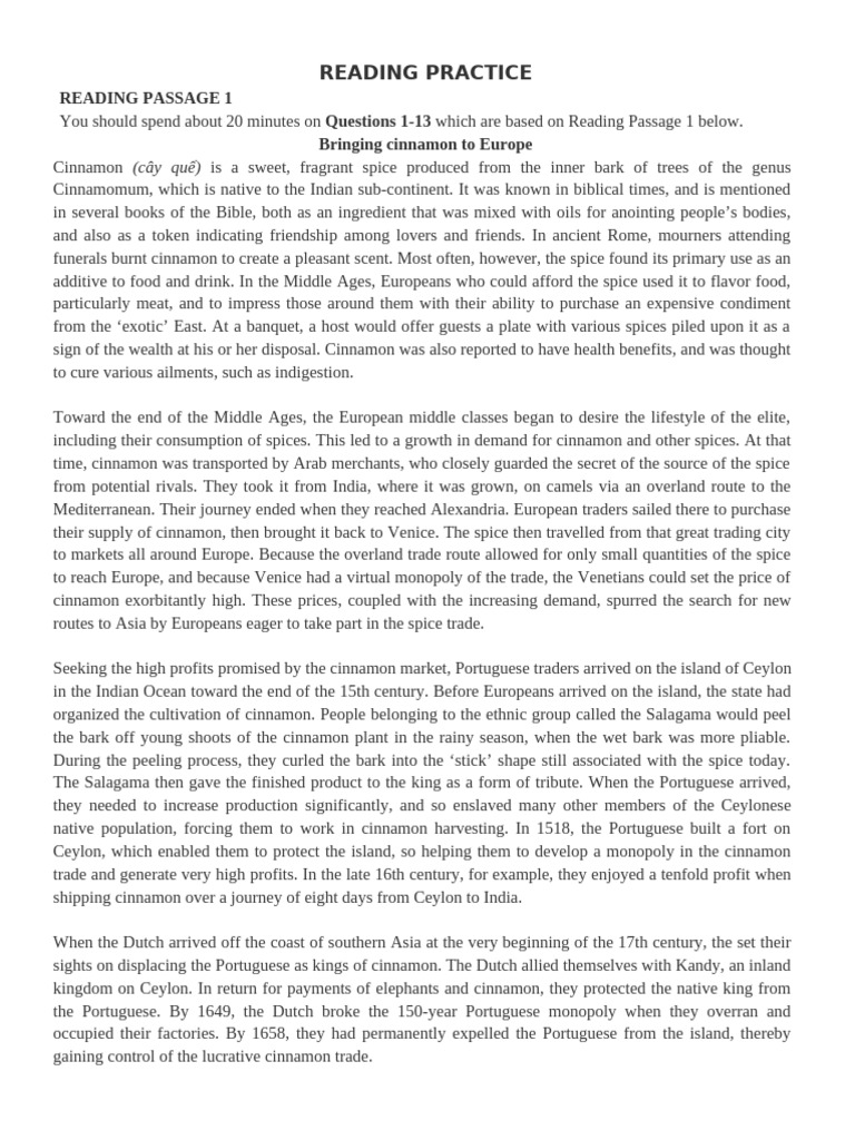 Reading Practice | PDF | Cinnamon | Spice