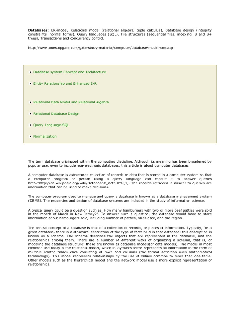Gate Dbms Notes | Download Free PDF | Relational Database | Relational ...