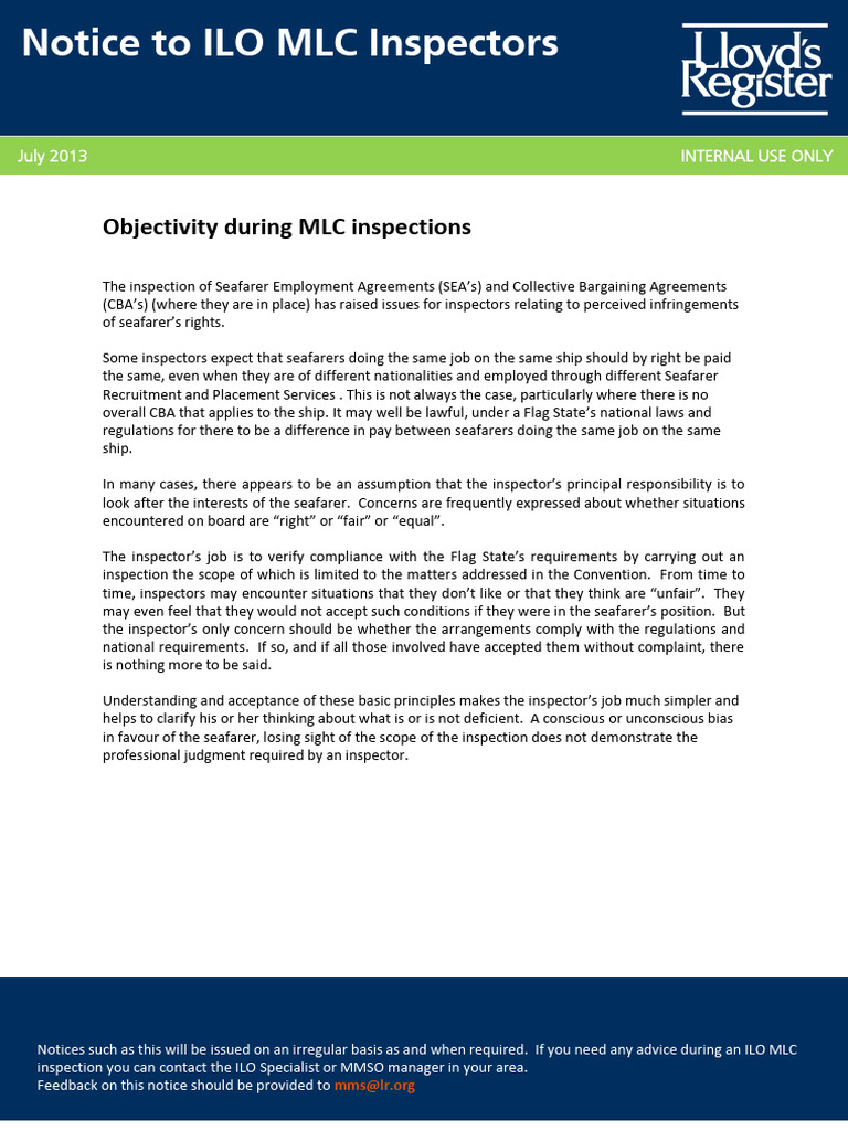 07 - Objectivity During MLC Inspections | PDF | International Labour ...