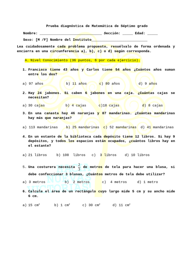 Pruebas Diagnosticas de Matemática Distrito III | PDF | Álgebra ...