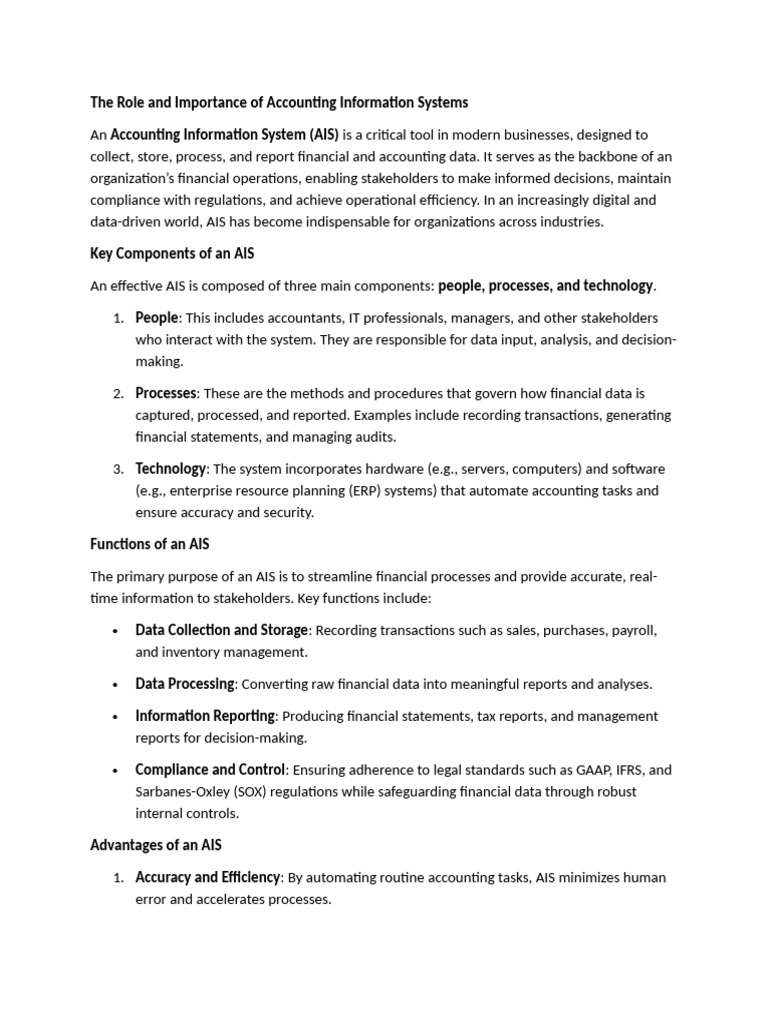 Importance Of Accounting Information Systems Pdf Artificial