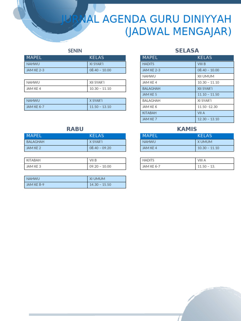 Form JADWAL MENGAJAR | PDF