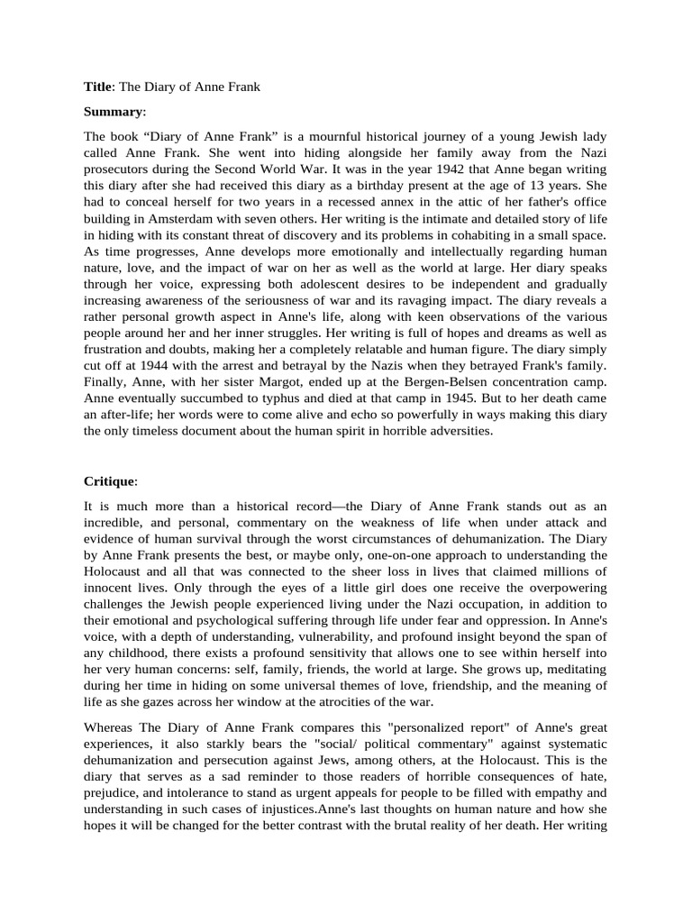 The Diary of Anne Frank (Historical) | PDF | Anne Frank