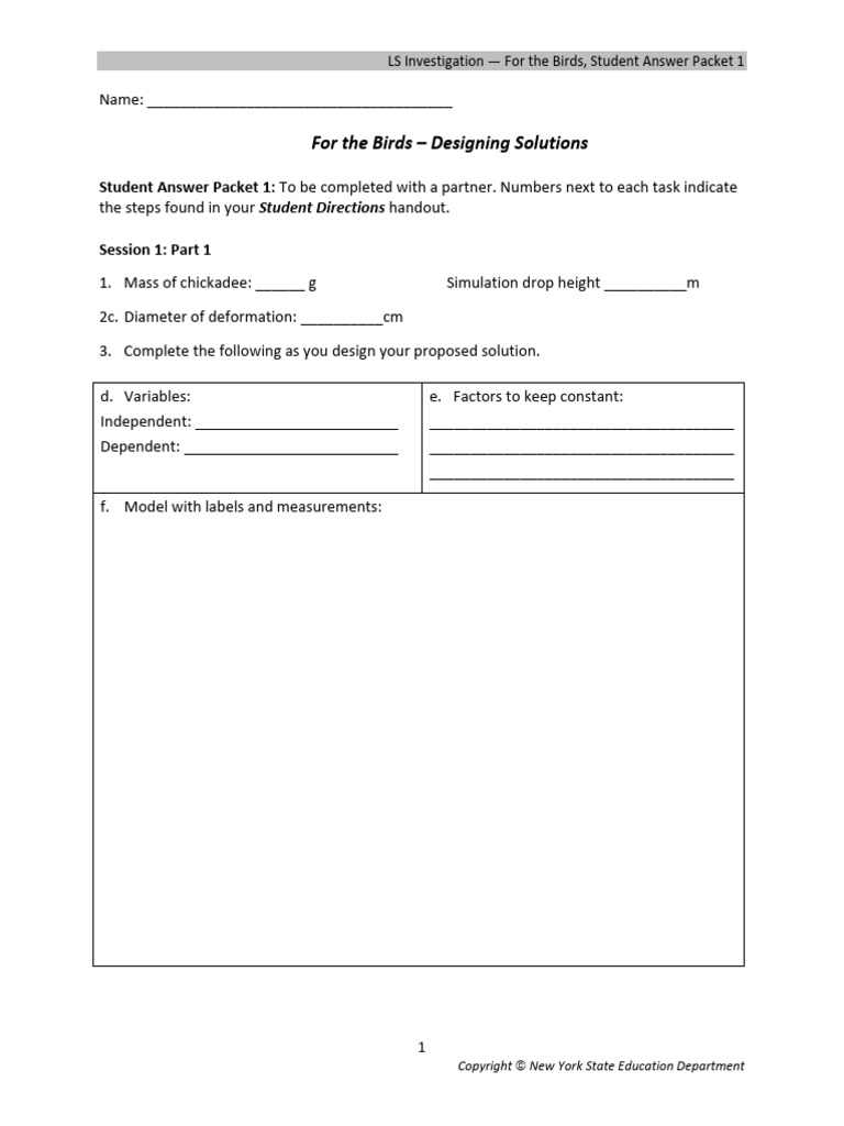 LS Student Answer Packet 1 - Birds | PDF | Simulation | Applied Mathematics