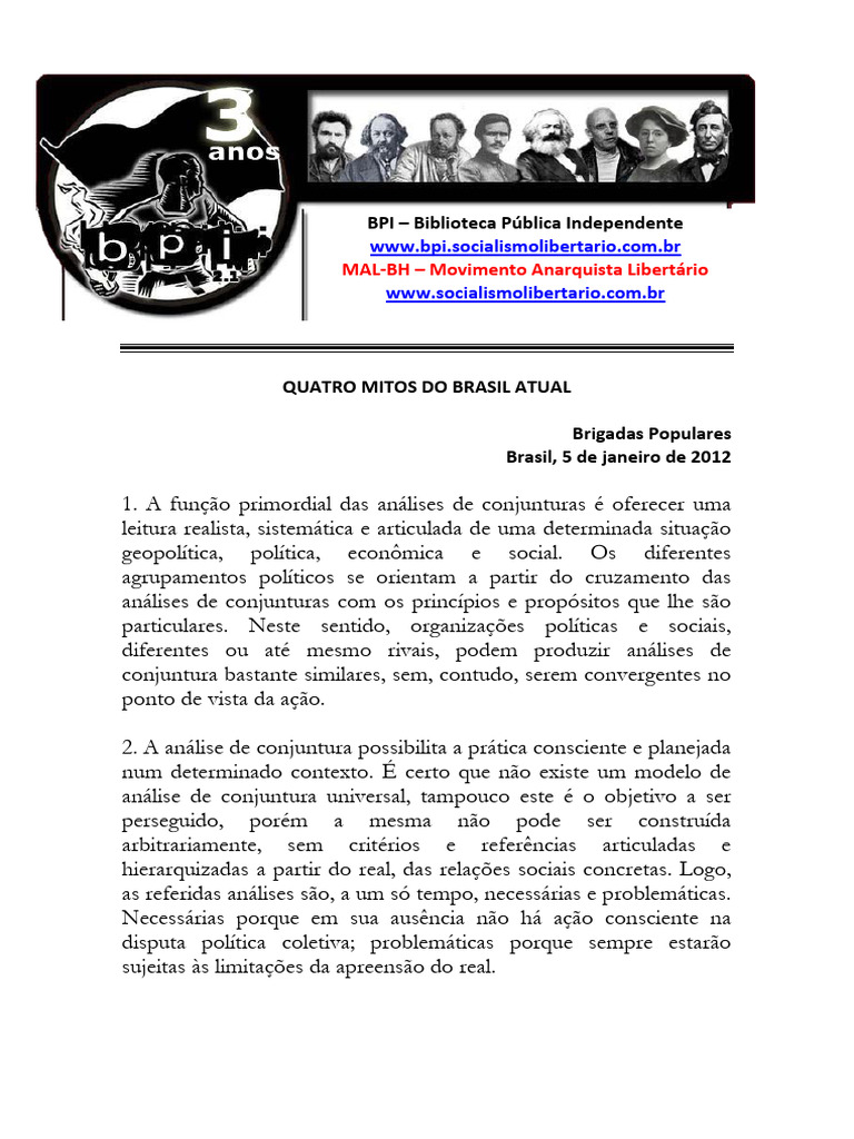 Quatro Mitos Do Brasil Atual - Brigadas Populares - Bpi | PDF ...