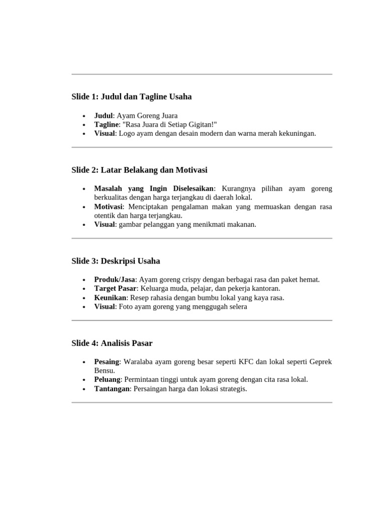 Contoh Presentasi Ide Usaha | PDF