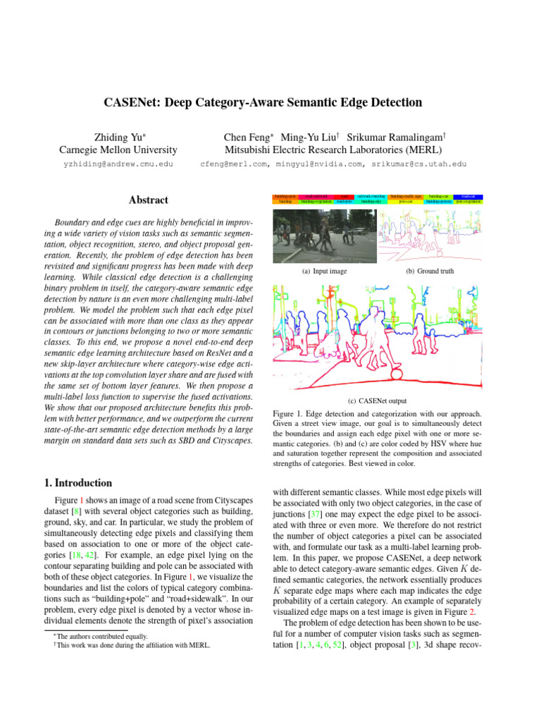 1 CASENet: Deep Category-Aware Semantic Edge Detection | PDF | Image Segmentation | Applied ...