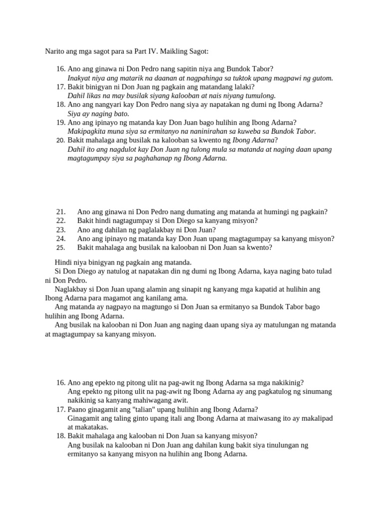 Narito Ang Mga Sagot para Sa Part IV | PDF