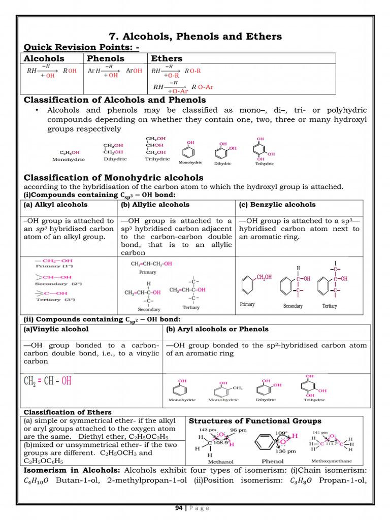 S.N of alcohol phenol and ether | PDF | Ether | Aldehyde