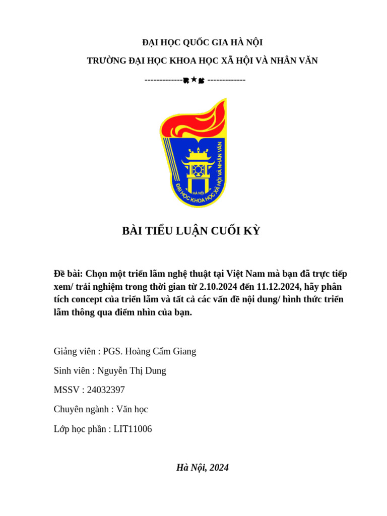 Bài Tiệu Luận Cuối Kỳ (Nghệ Thuật Học Đại Cương) NTD | PDF