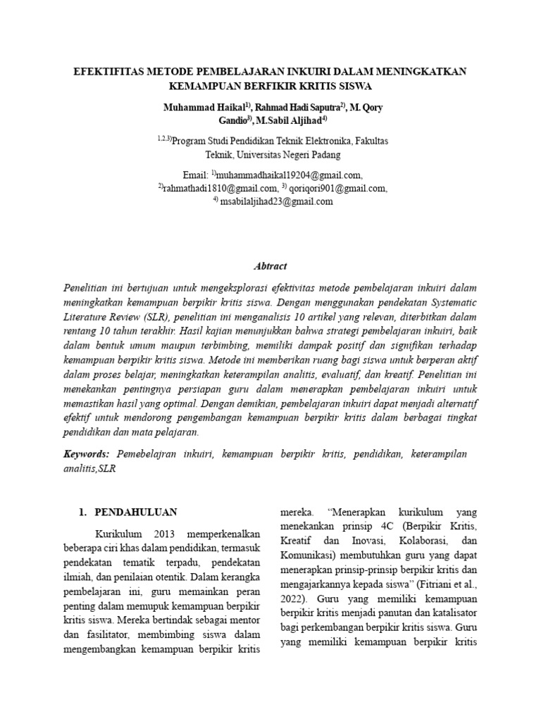 Efektifitas Metode Pembelajaran Inkuiri Dalam Meningkatkan Kemampuan ...
