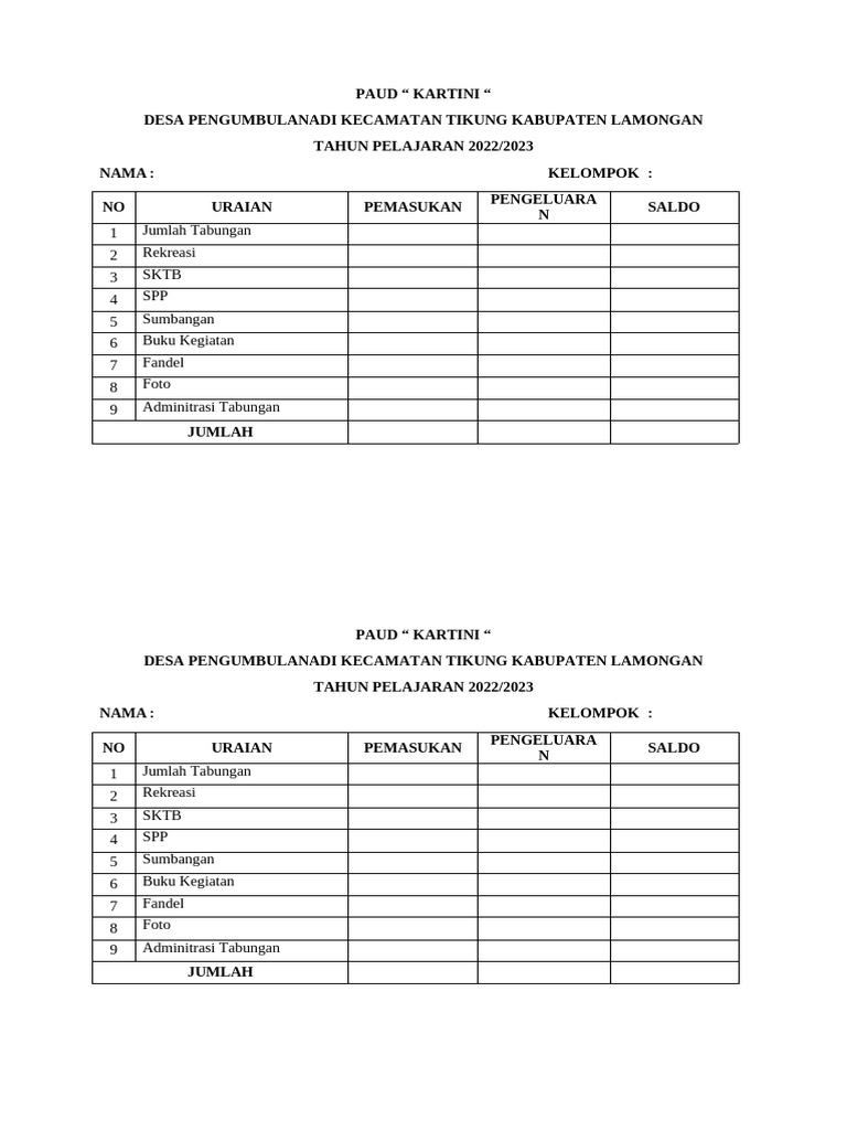 FORMAT ADIMINITRASI TABUNGAN | PDF