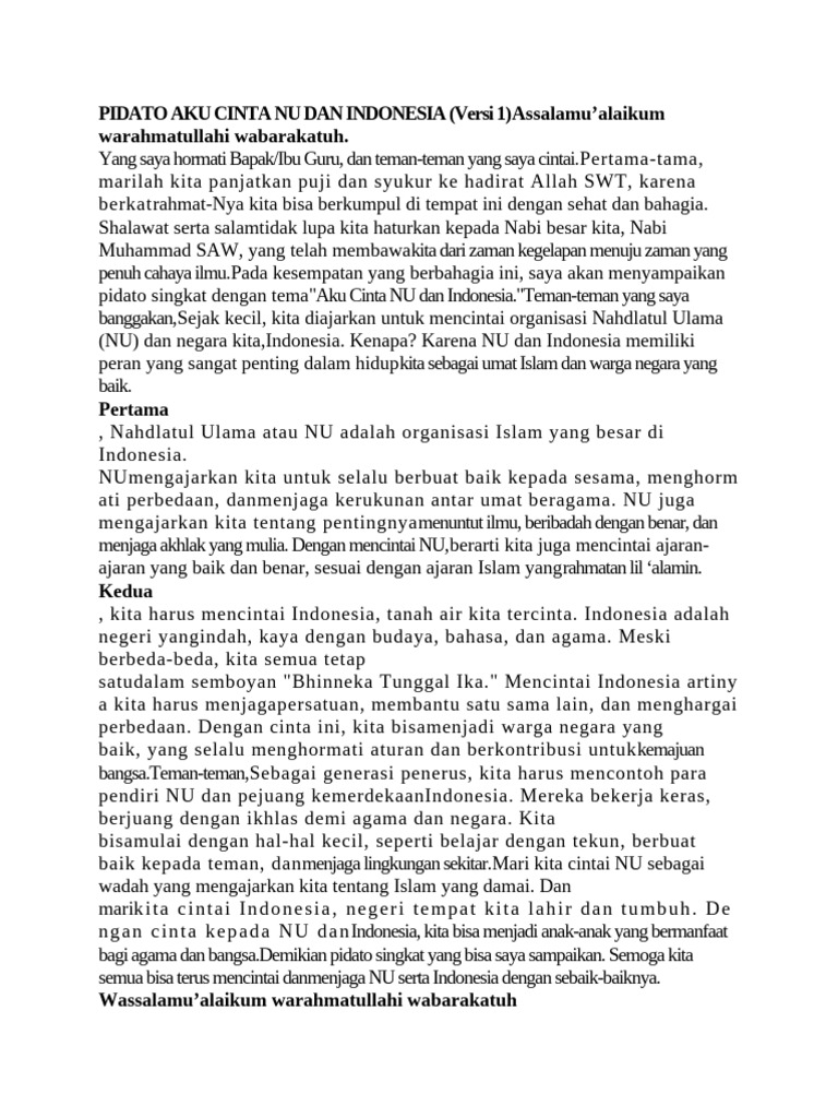Cinta NU dan Indonesia: Pidato Inspiratif | PDF