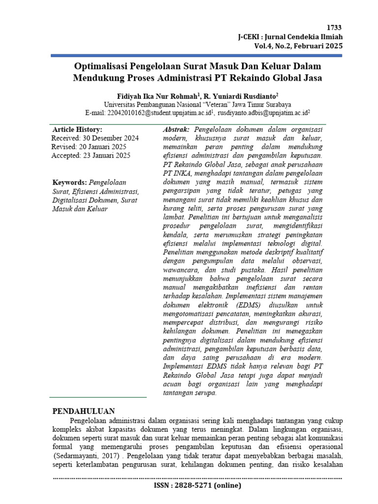 Optimalisasi Surat Masuk-Keluar PT Rekaindo | PDF