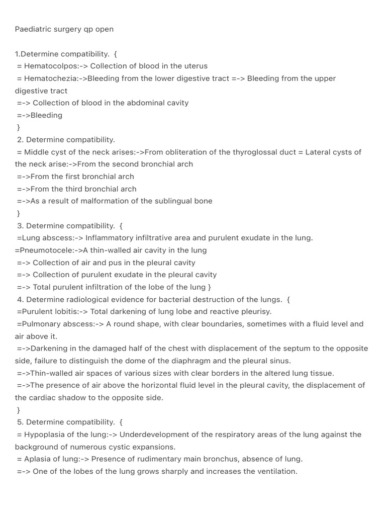 Pediatric Surgery Compatibility Guide | PDF | Lung | Esophagus