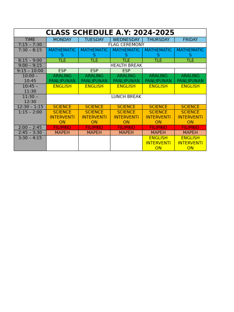 2024-2025 Class Schedule Overview | PDF