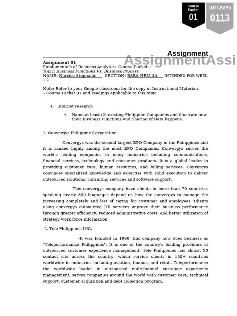 'Assignment 01' | PDF | Outsourcing | Business