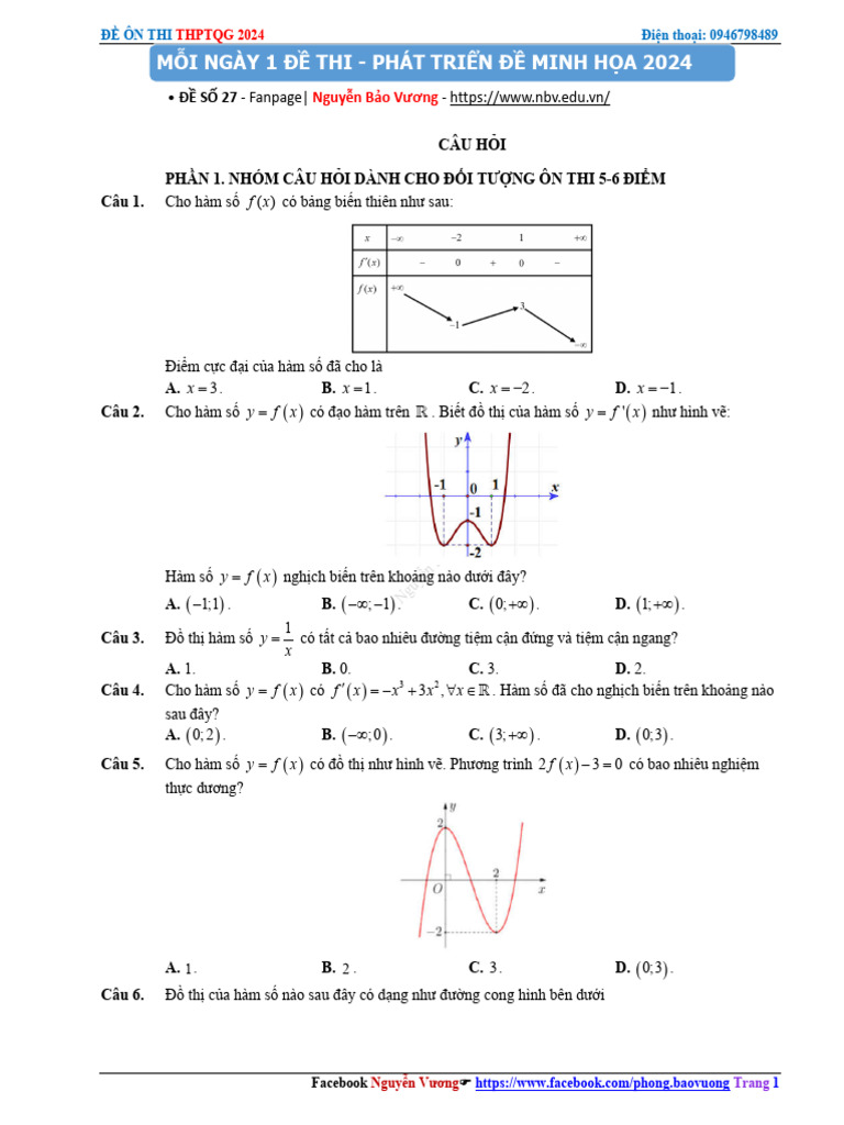 ĐỀ SỐ 27 - MỖI NGÀY 1 ĐỀ THI 2024 - PHÁT TRIỂN ĐỀ MINH HỌA 2024 | PDF