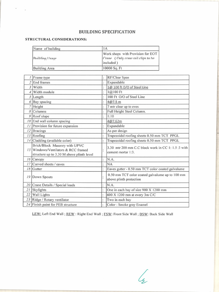 PEB - IITH - Specifications - and - Drawings | PDF