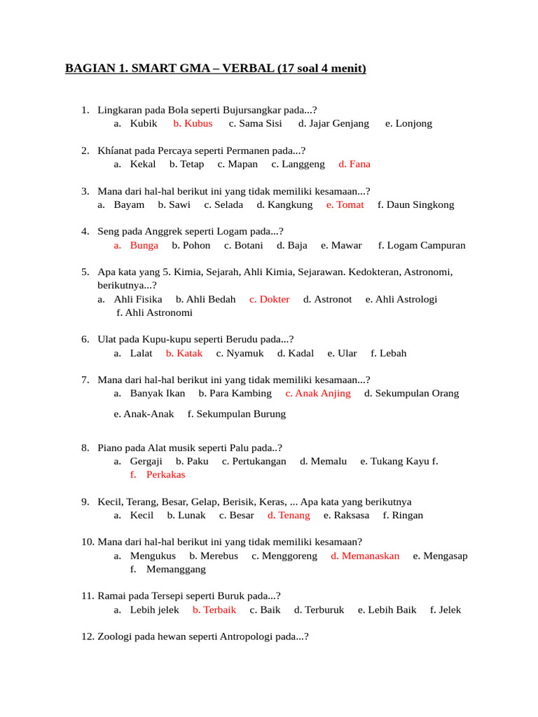 Contoh Soal Smart GMA Verbal BCA | PDF