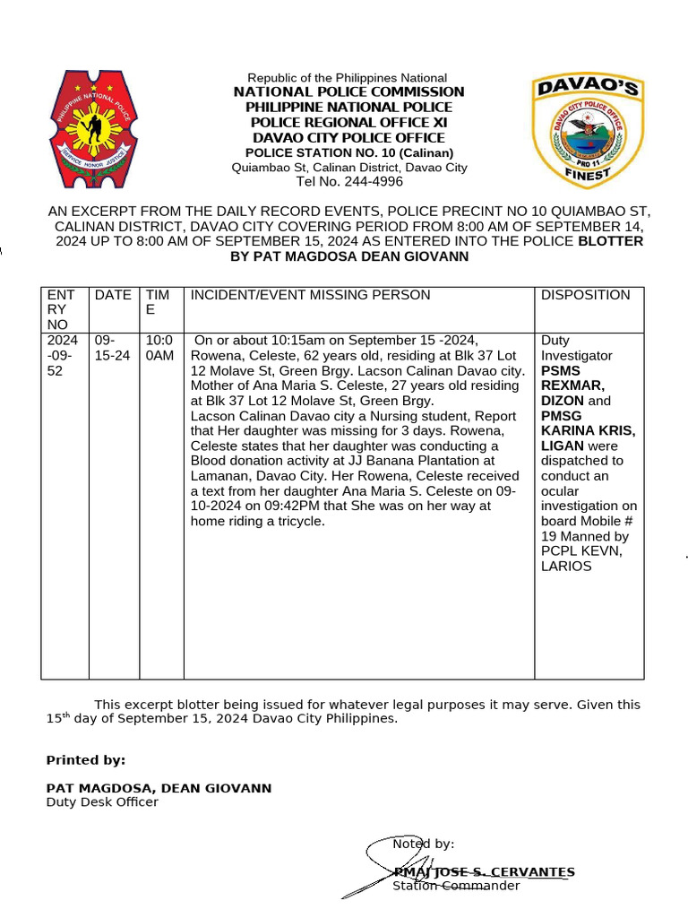 Blotter Report and Spot Report On Tuesday | PDF | Law Enforcement ...